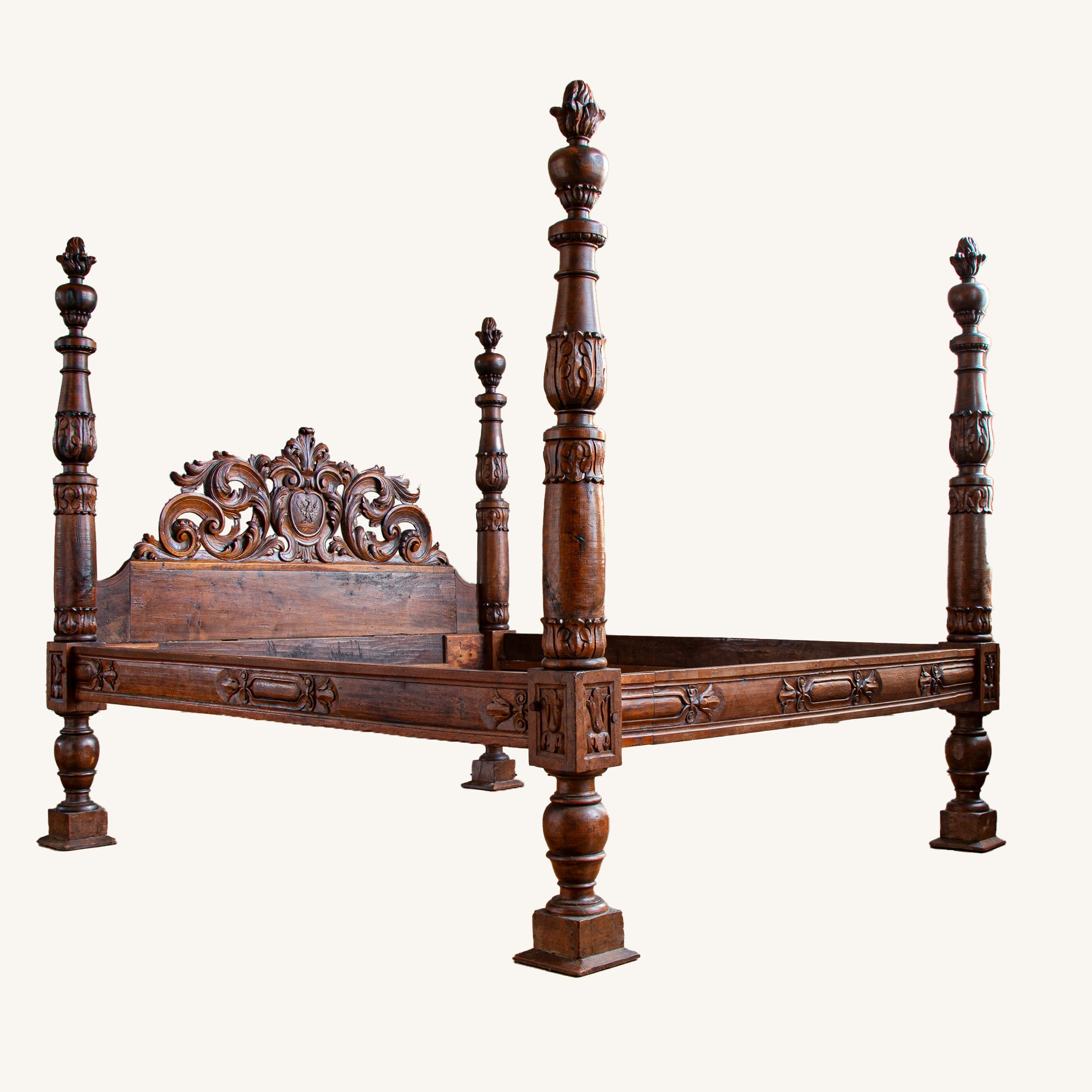 Italian Baroque Style Four Poster Bed In Carved Walnut, Circa Mid 1800 ...