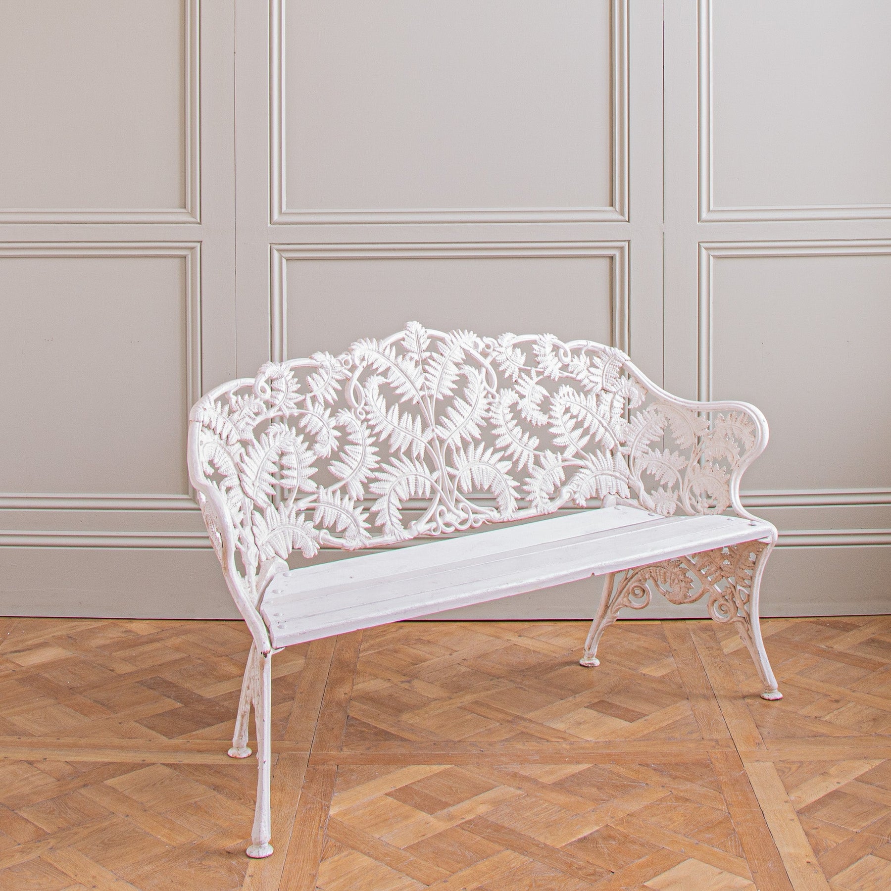 Antique Cast Iron Garden Bench With Fern Leaf Motif In White – La ...